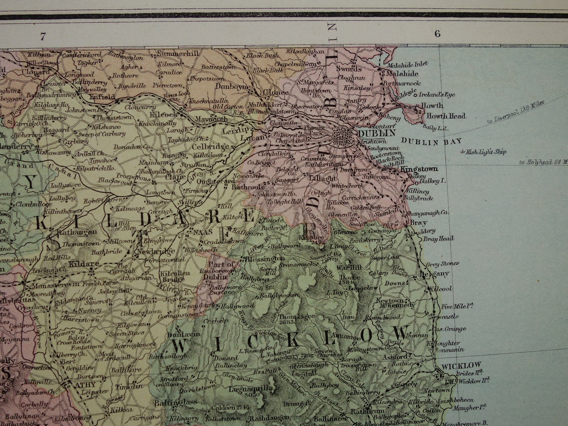 IRELAND Antique Map LARGE Original Old Poster of Southern | Etsy