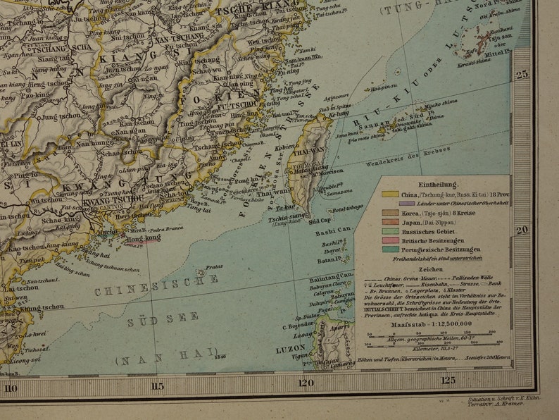 CHINA KOREA Old Map Large 1886 Original Antique Print/poster of Chinese ...