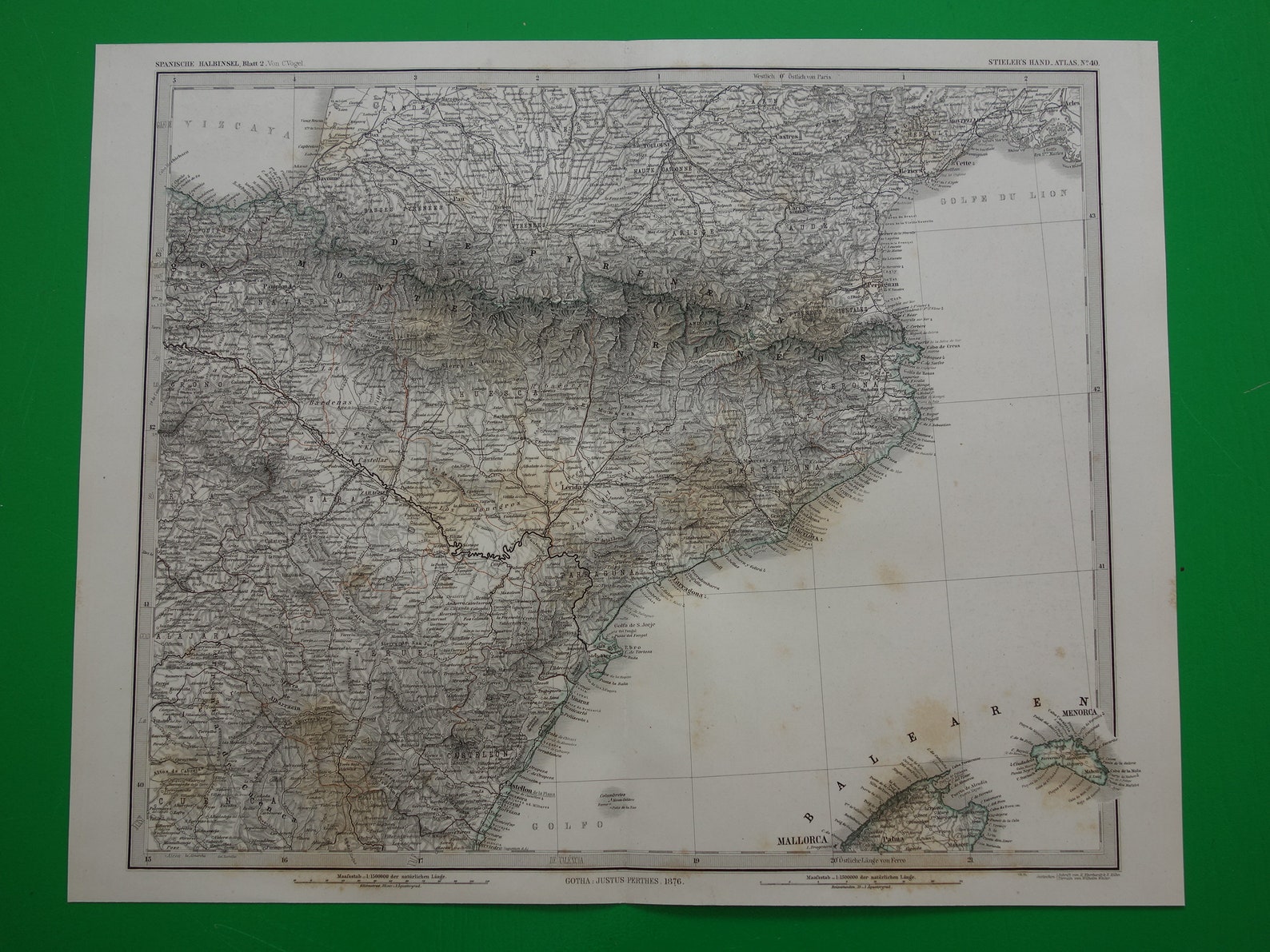 SPAIN Antique Map of Aragon Catalonia 1876 Large Original Old Hand ...