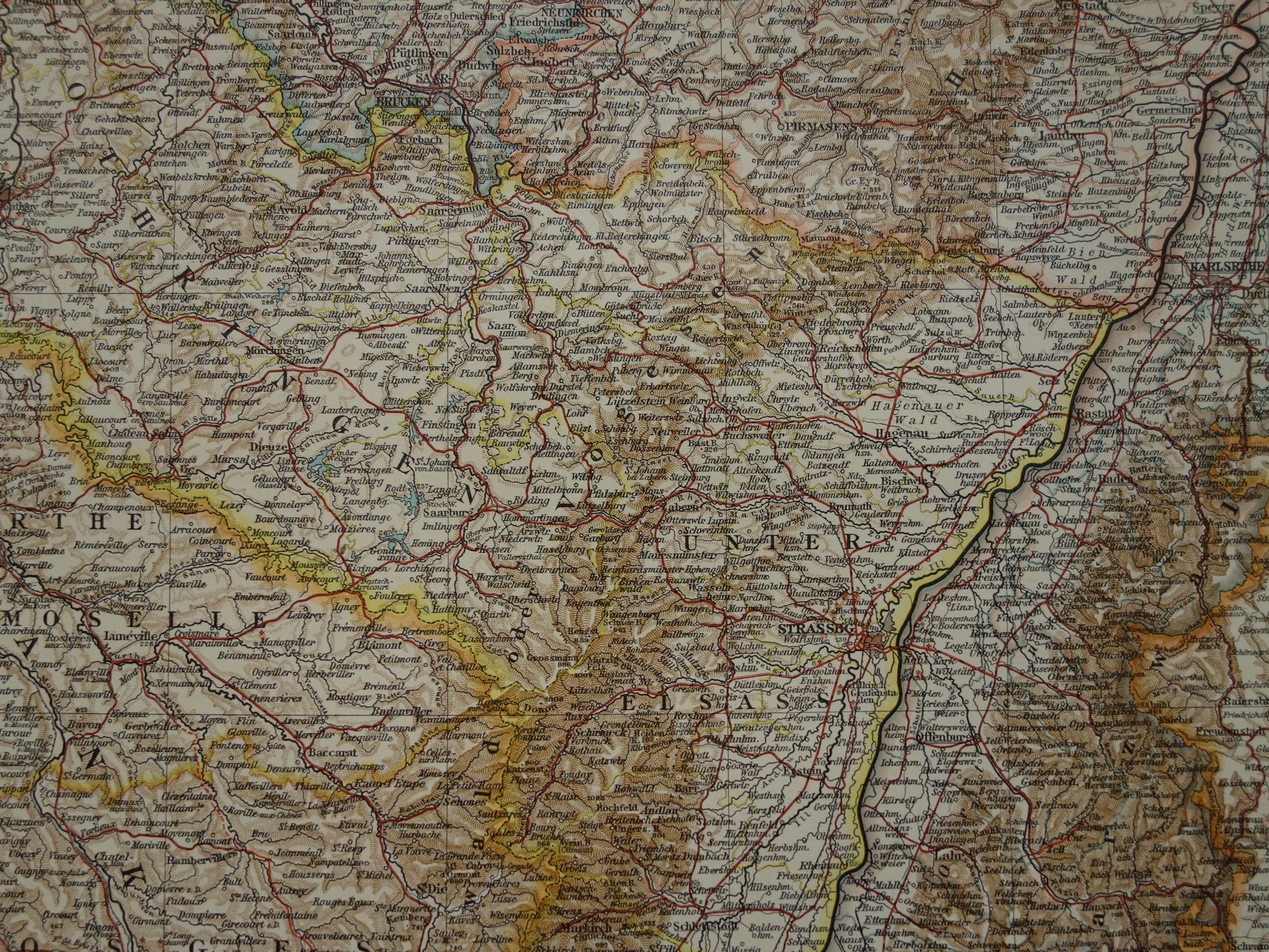 GERMANY Old Map of Alsace-lorraine 1910 Large Antique Print of Elsasz ...