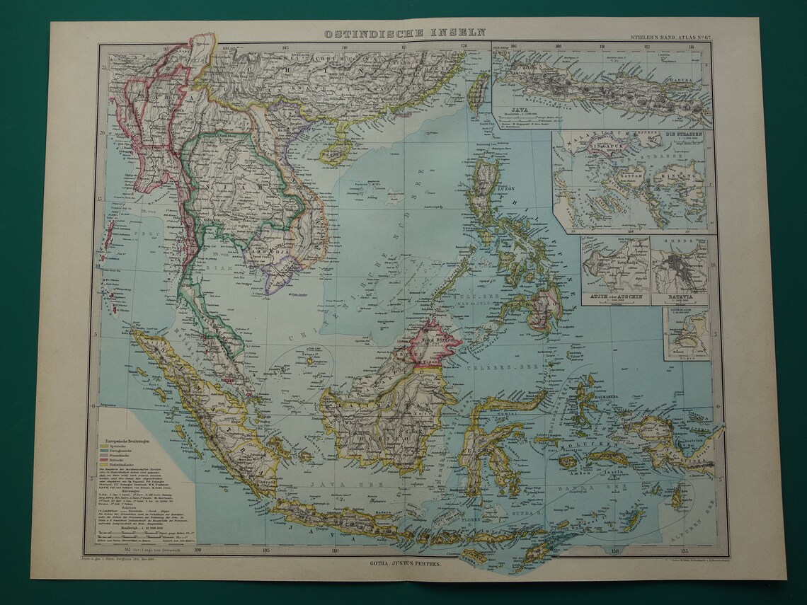 INDONESIA Old Map of Malay Archipelago LARGE Original 1886 - Etsy