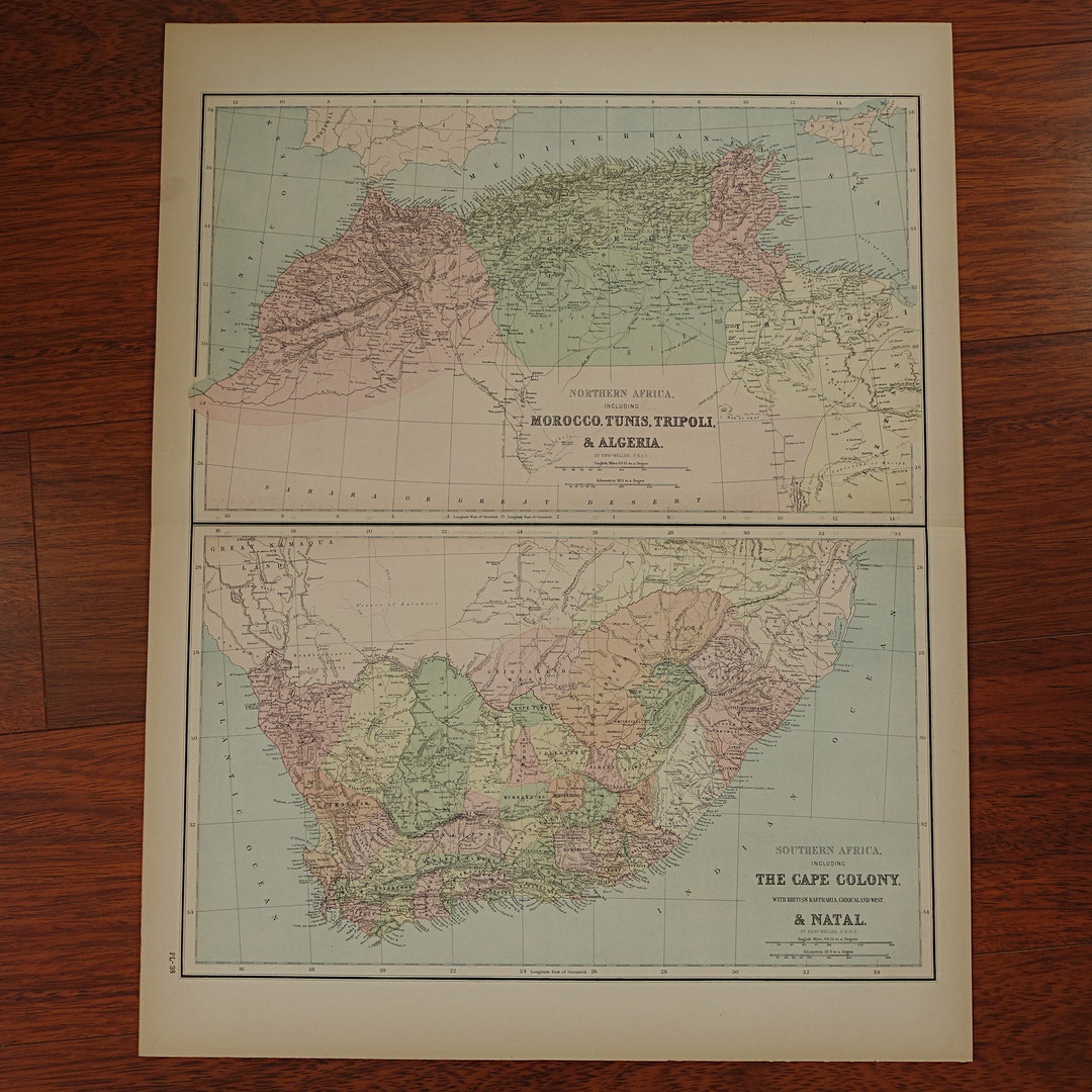 AFRICA Old Map of South Africa LARGE Original Antique Maps Morocco ...