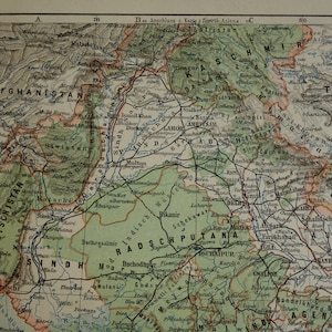 Vintage Map of India 1905 Detailed Original Antique Print Indian ...