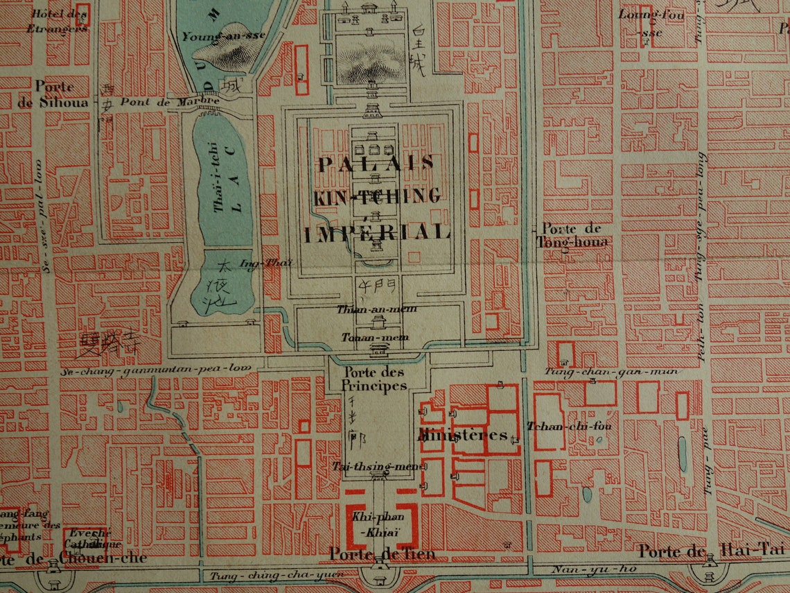 Antique BEIJING map large 1877 old city plan of Beijing | Etsy