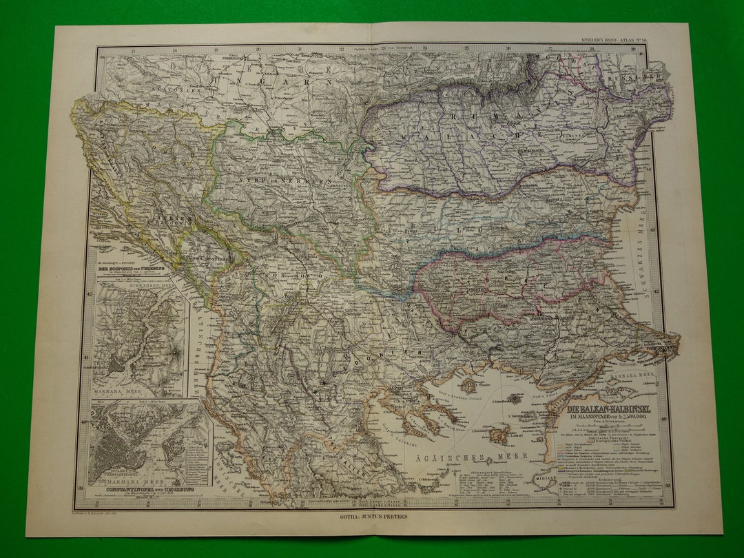 BALKANS Old Map 1885 Original Antique Print of European Turkey Bulgaria ...