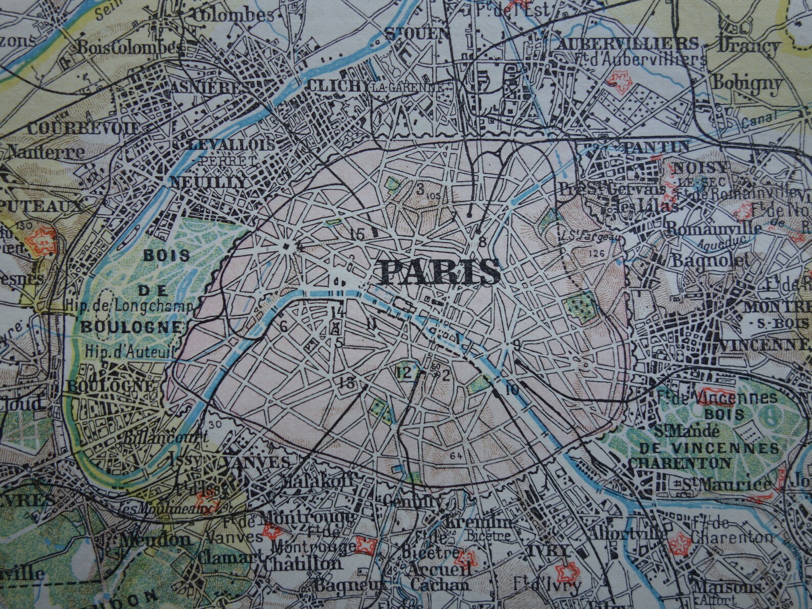 Antique French Map of Paris and Surroundings 1902 Old Print About City ...