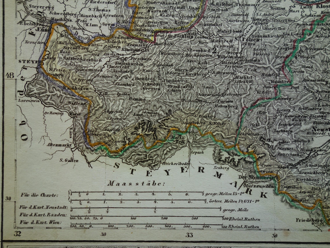 AUSTRIA Old Map of Archduchy 1850 Original Antique Poster of | Etsy