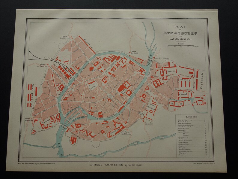 Strasbourg Old Map of Straßburg Original 1879 Antique Print - Etsy