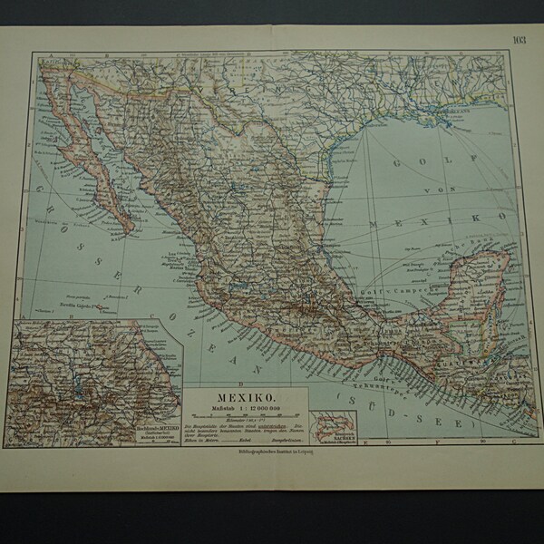 Antique Map of Mexico - Etsy UK