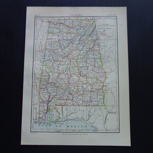 ALABAMA Old Map 1875 Original Antique State Maps of Alabama Vintage ...