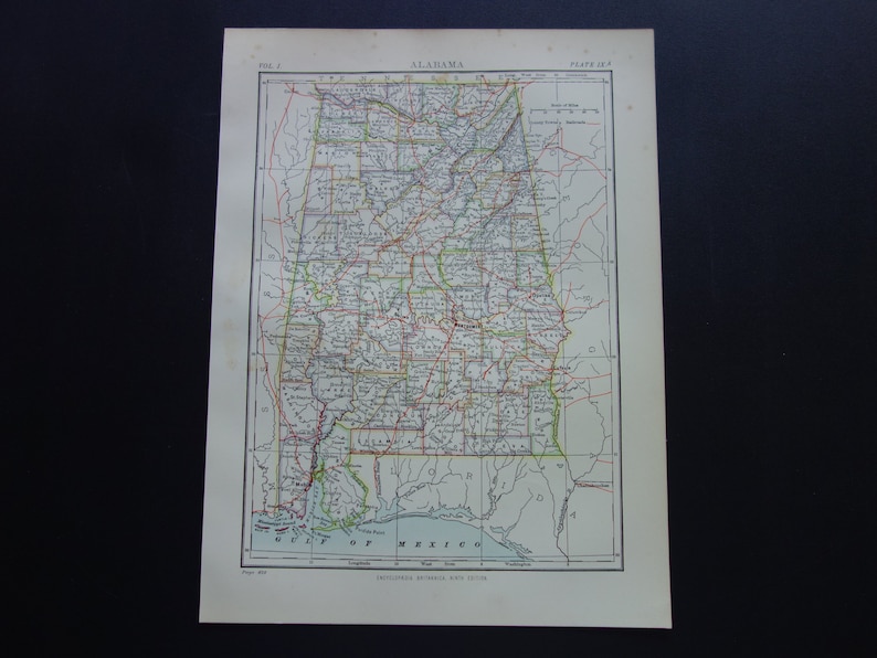 ALABAMA Old Map 1875 Original Antique State Maps of Alabama - Etsy