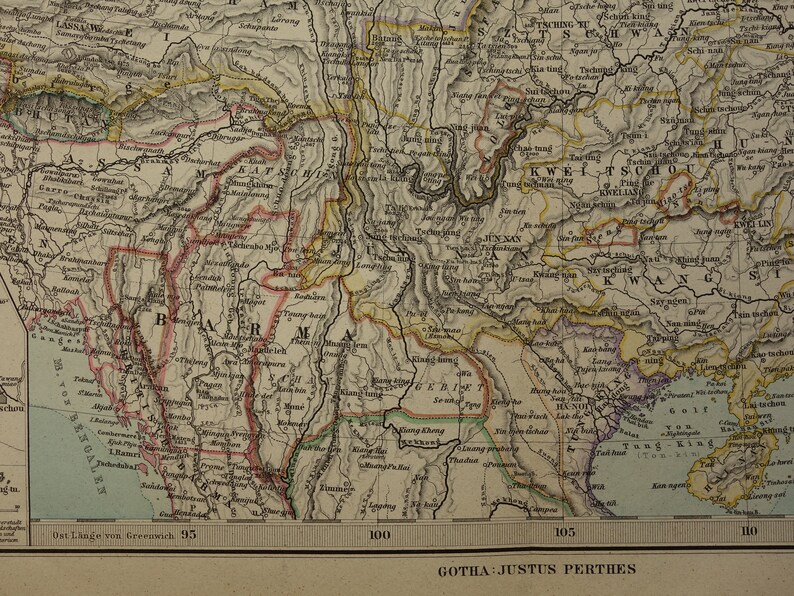 CHINA KOREA Old Map Large 1886 Original Antique Print/poster - Etsy
