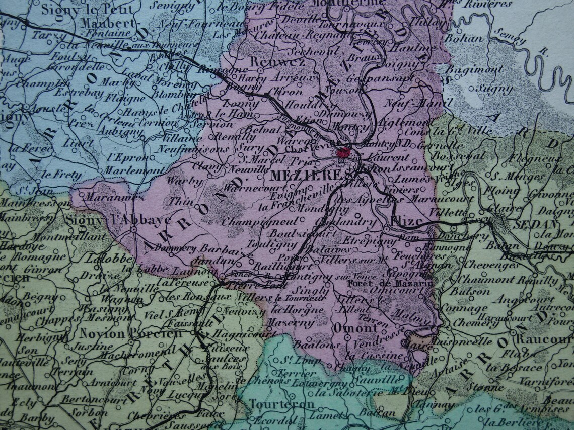 Antique map of Ardennes department France Original 145 years | Etsy