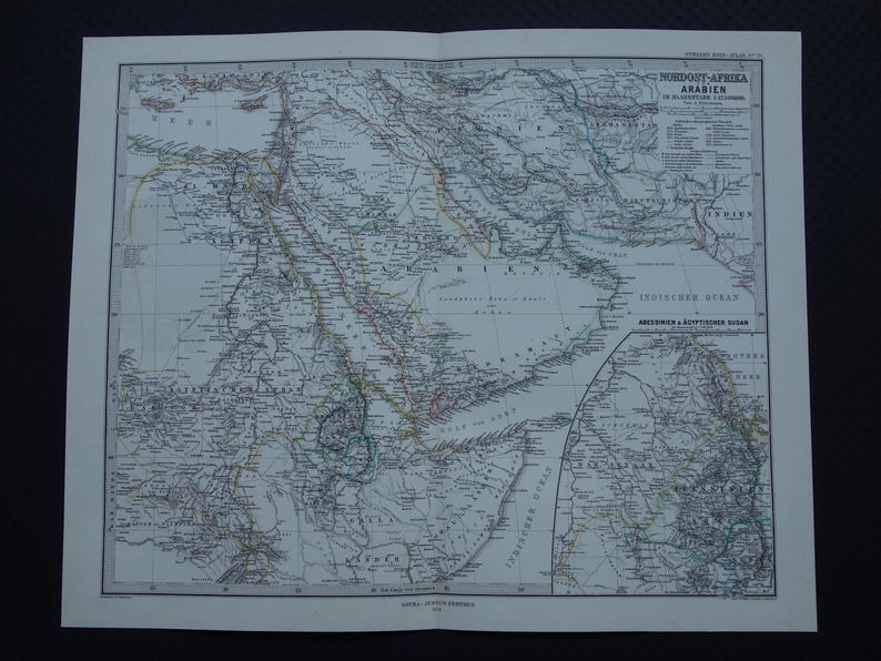 SAUDI ARABIA Old Map of Arabia 1878 Antique German Print of Asian ...