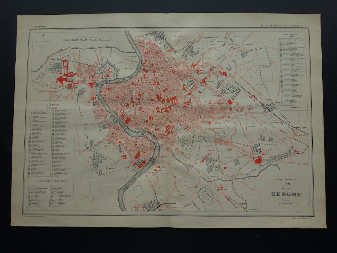 ROME Old Map of Rome Italy 1896 Original Antique City Plan Big Print ...