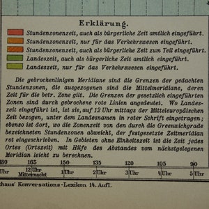 Vintage World Map of Time Zones 1909 Original Antique German Worldmap ...