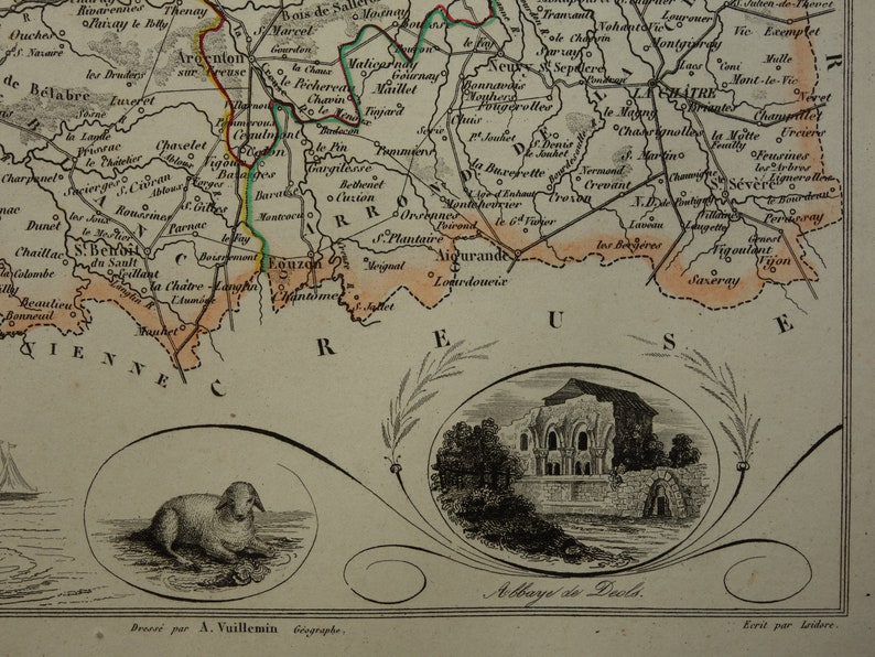 1851 INDRE Old Map of Indre Departement France Antique Hand | Etsy