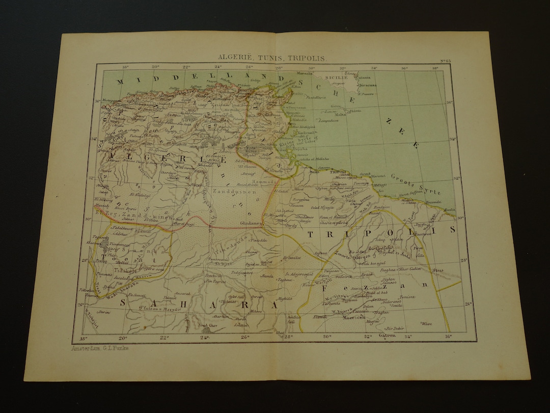 Old Map of Algeria and Tunisia 1882 Original Detailed Dutch Print About ...