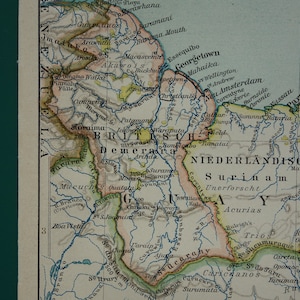 GUYANA Old Map of the Surinam British French Guiana Original 1905 ...