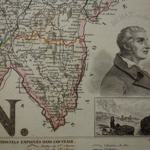 1851 Antique Map of Ain Departemnt France - Beautiful Old Hand Colored ...