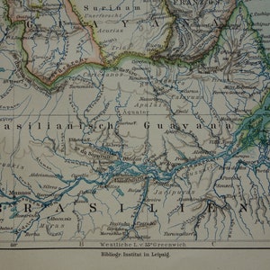 GUYANA Old Map of the Surinam British French Guiana Original 1905 ...