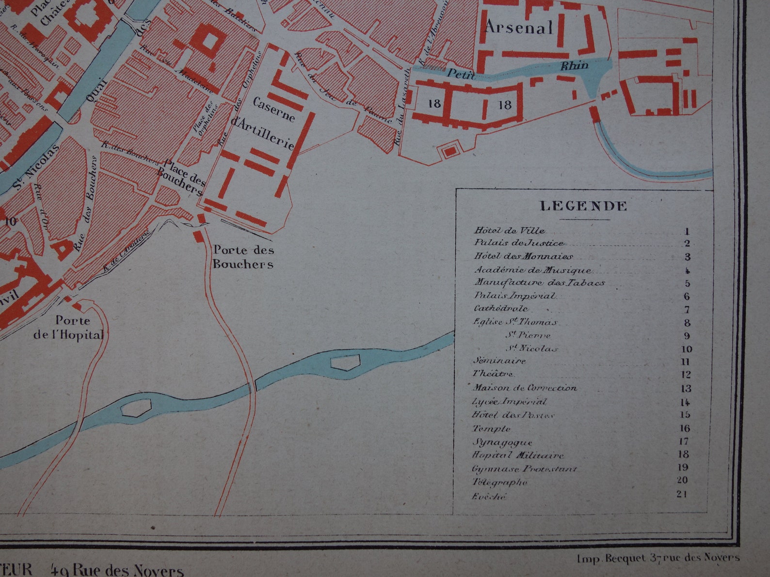 Strasbourg Old Map of Straßburg - Original 1877 Antique Print of ...