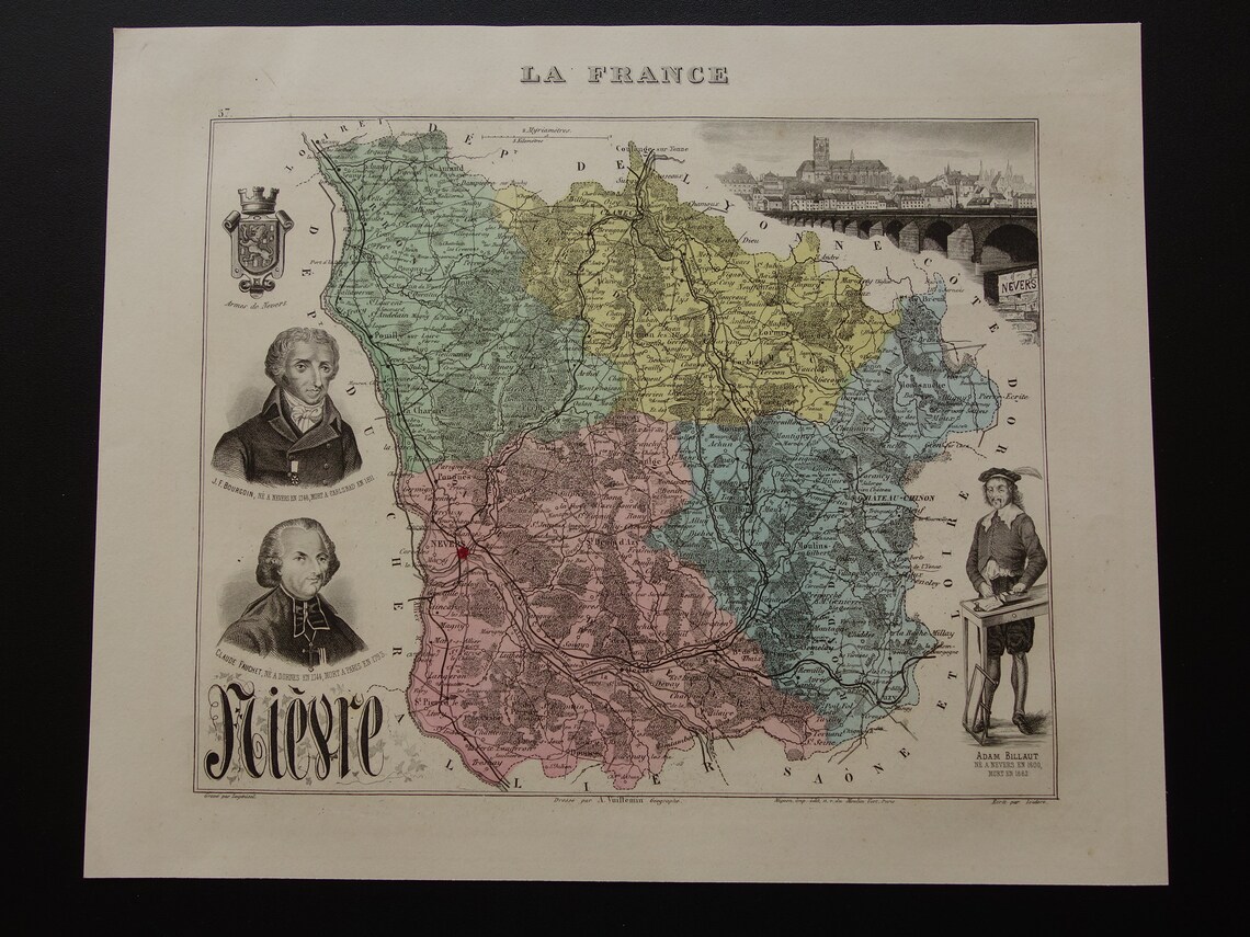 NIEVRE Antique Map of Nièvre Department France 1882 Beautiful - Etsy