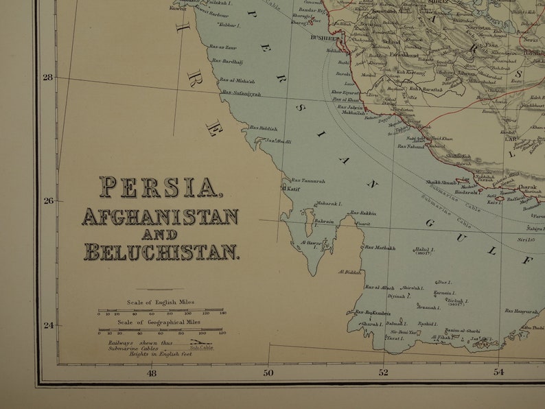 PERSIA Old Map of Persia LARGE 1890 Original Antique Poster of Iran ...