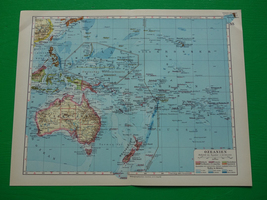 OCEANIA Old Map of Oceania 1931 Original Vintage Print About Pacific ...