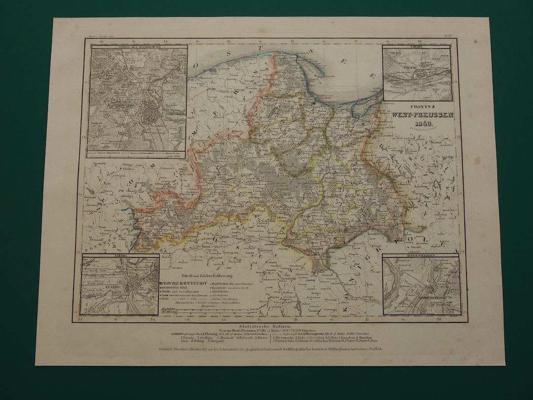 POLAND Old Map of Poland 1849 Original Antique Print Gdańsk Danzig ...