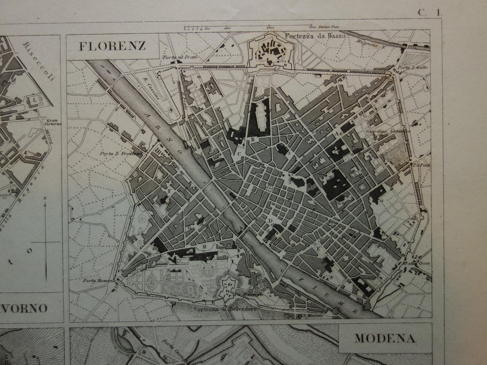 FLORENCE Old Map of Ancona Modena Livorno and Florence Original 175 ...
