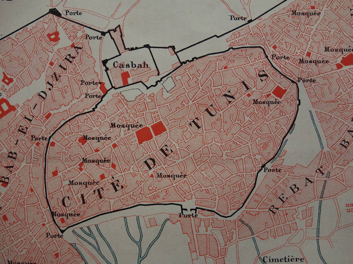 TUNIS Antique Map Original 140 Years Old Print of Tunis - Etsy UK