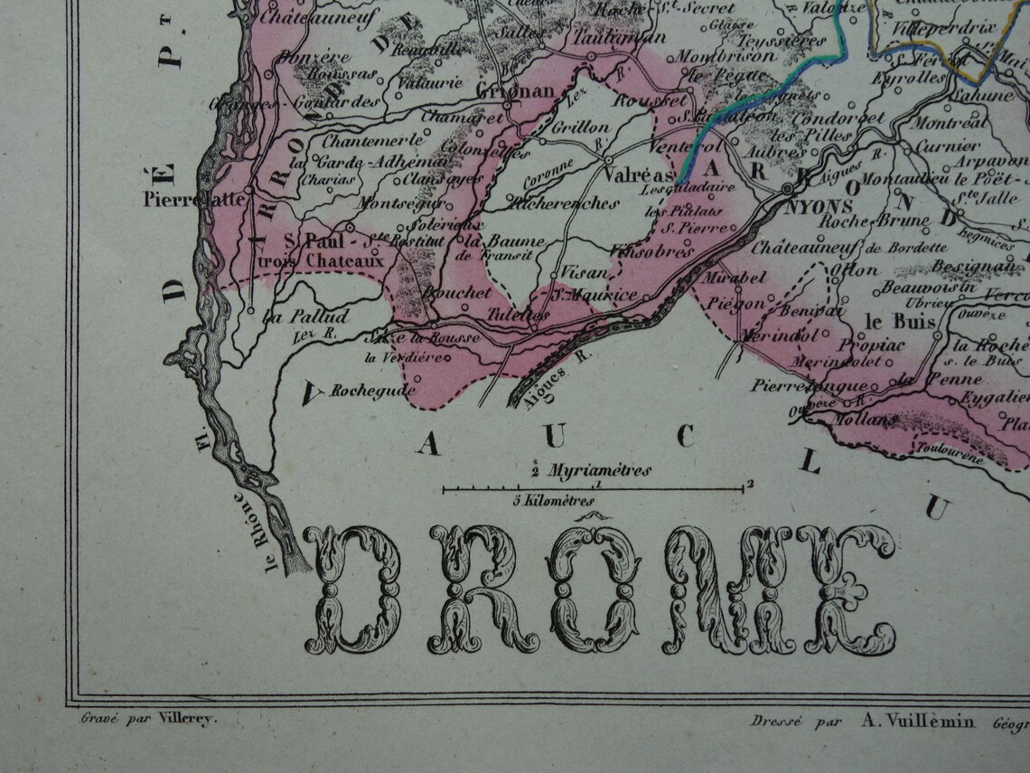 Drôme Old Map of Drome Department France 1851 Beautiful - Etsy