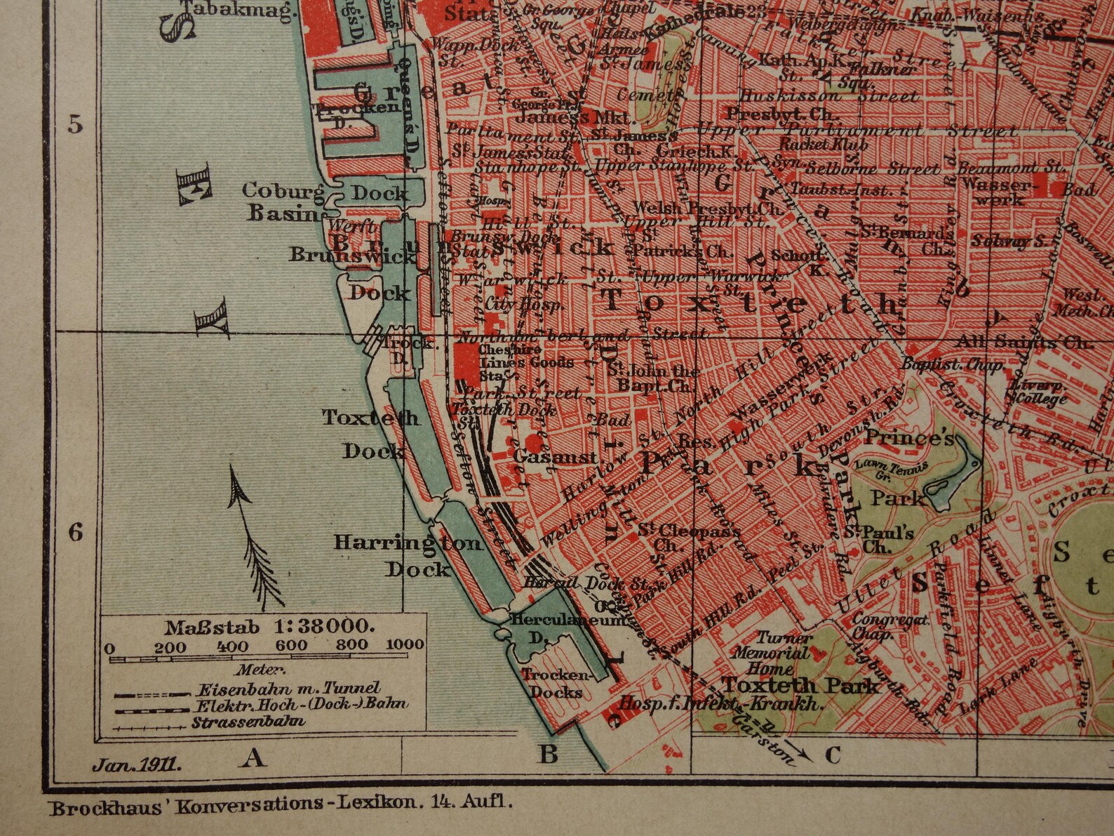 LIVERPOOL Old Map of Liverpool England 1911 Original Antique City Plan ...