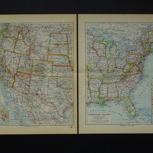 USA Old Map of the US 1928 Original Vintage Maps Two 2 | Etsy