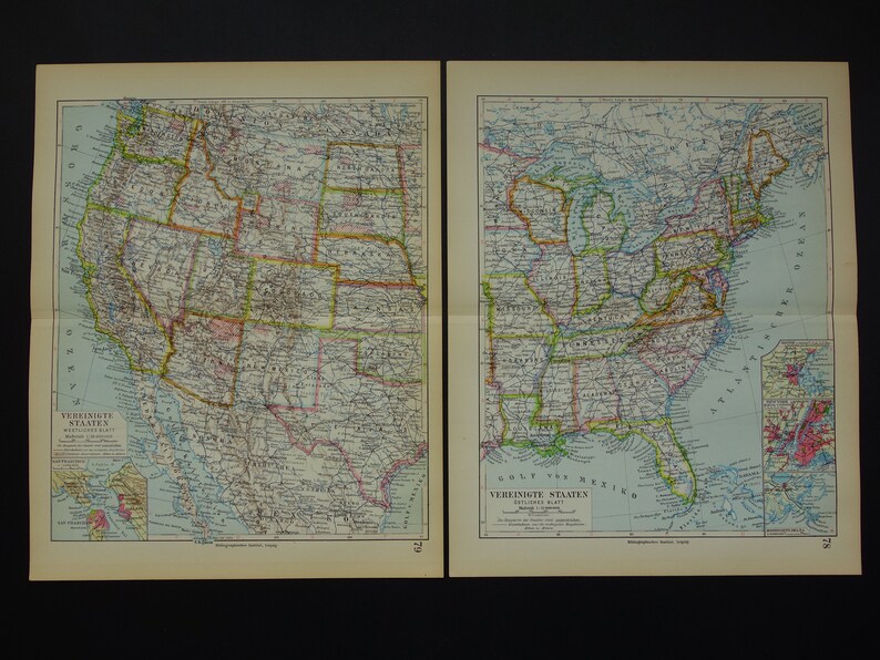 USA Old Map of the US 1928 Original Vintage Maps Two 2 | Etsy