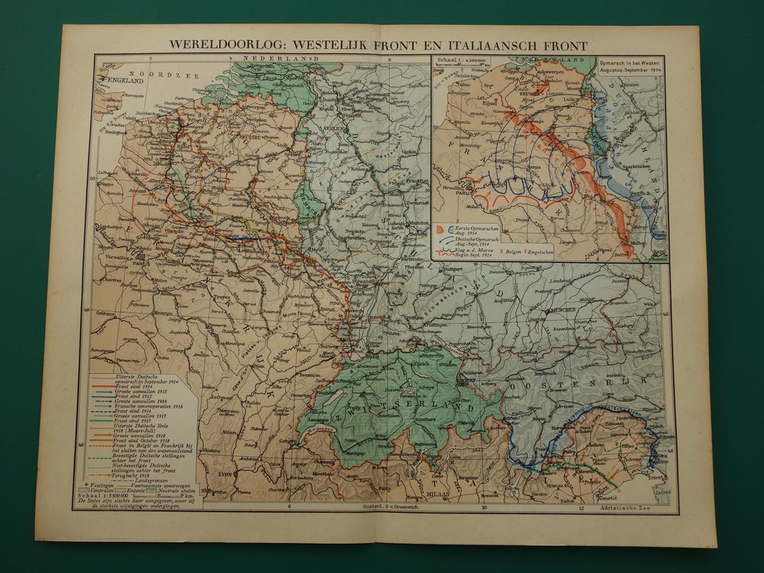 WWI Old Military Map Western Front 1938 Original Vintage Print World ...