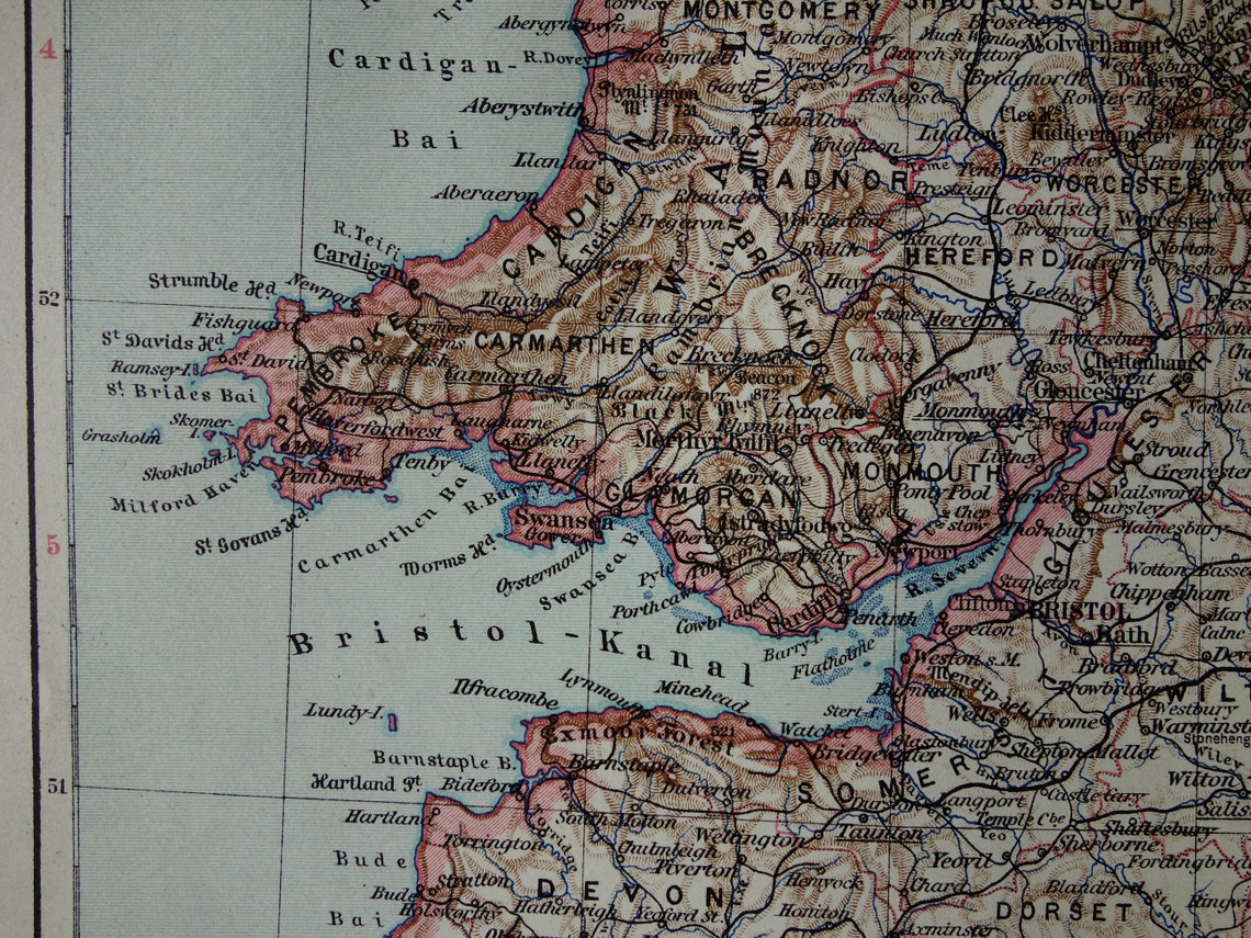 ENGLAND Old Map of England and Wales 1913 Detailed Vintage Poster ...