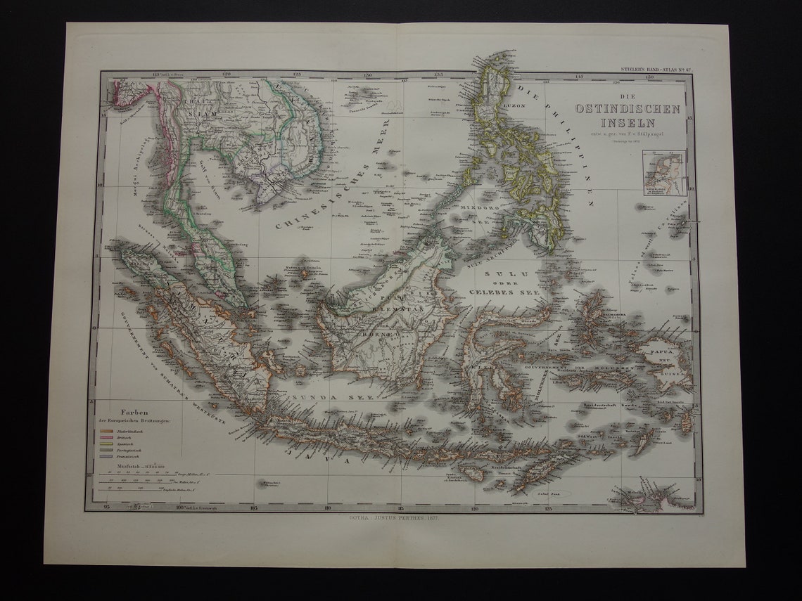 INDONESIA Old Map of Malay Archipelago LARGE Original 1877 | Etsy