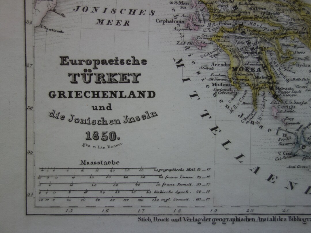 BALKANS Old Map of Balkans 1850 Original Antique Print/poster Greece ...