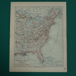 EAST COAST Map - Original 1905 Antique Map of USA - Original Vintage ...