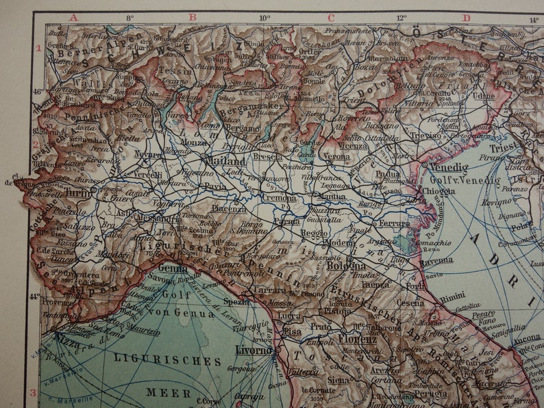 ITALY Old Map of Italy 1913 Detailed Original Vintage Print - Etsy