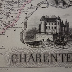1856 CHARENTE Old Map of Charente Department Original Hand-colored ...