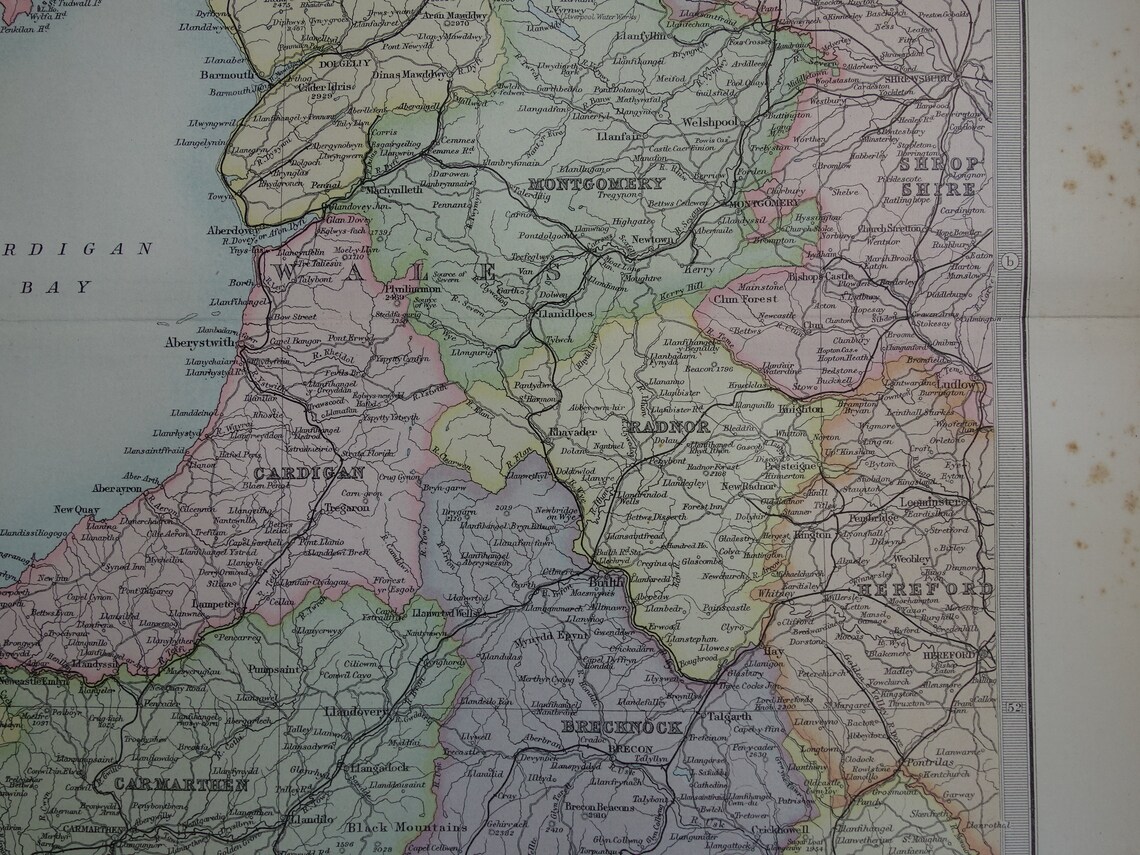 WALES Vintage Large Map of England and Wales 1890 Original Old - Etsy