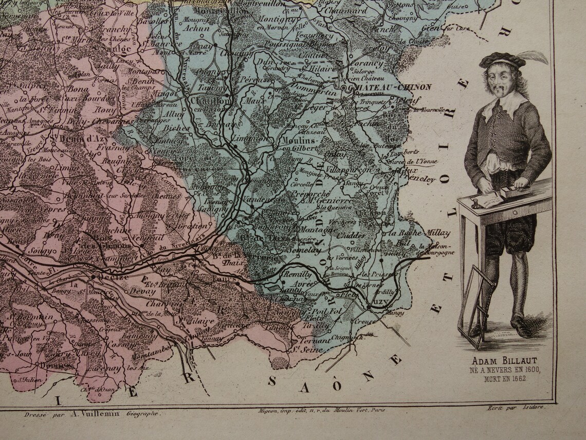 NIEVRE Antique Map of Nièvre Department France 1882 Beautiful - Etsy