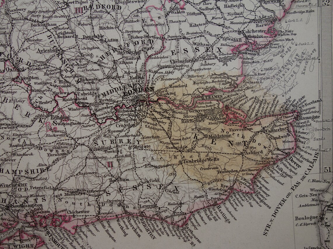 ENGLAND WALES Antique Map 1875 Original Beautiful Old | Etsy