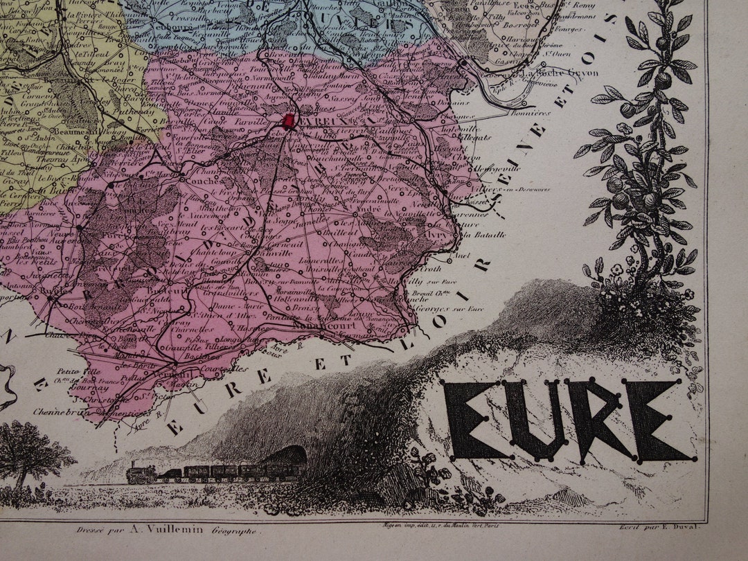 EURE Old Map of Eure Department France 1880 Original Antique - Etsy