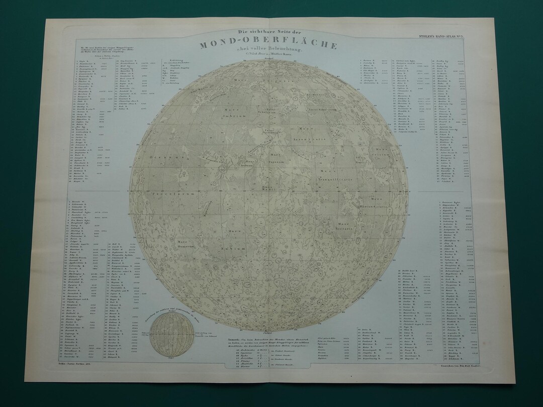 MOON Antique Map of the Moon Beautiful Original 145 Years Old Astronomy ...