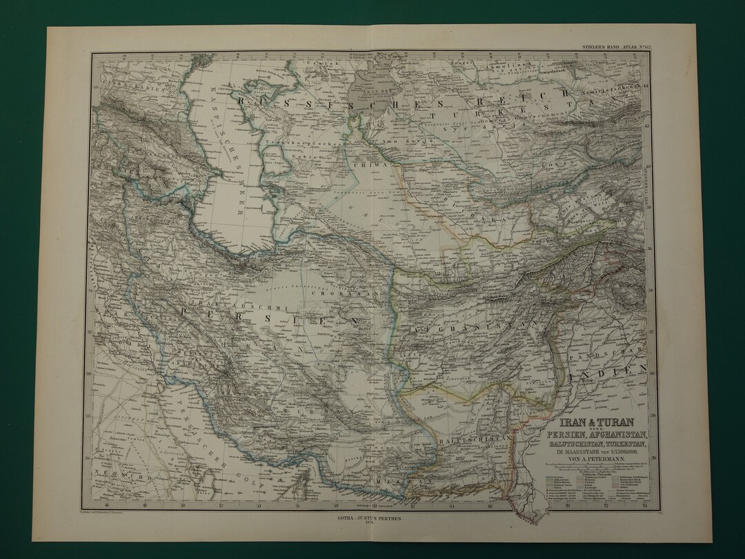PERSIA Antique Map of Persia 1876 LARGE Original Old Print Poster About ...