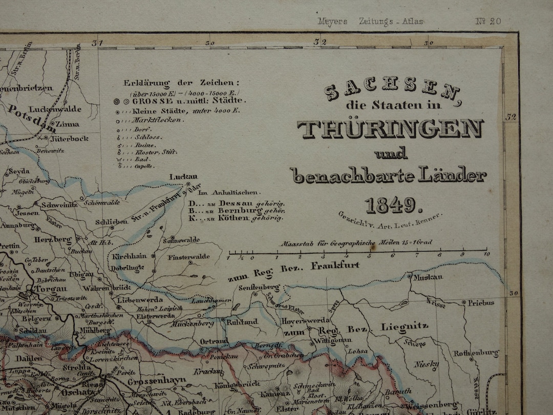 GERMANY Old Map 1849 Original Antique Hand-colored Print of Thuringia ...
